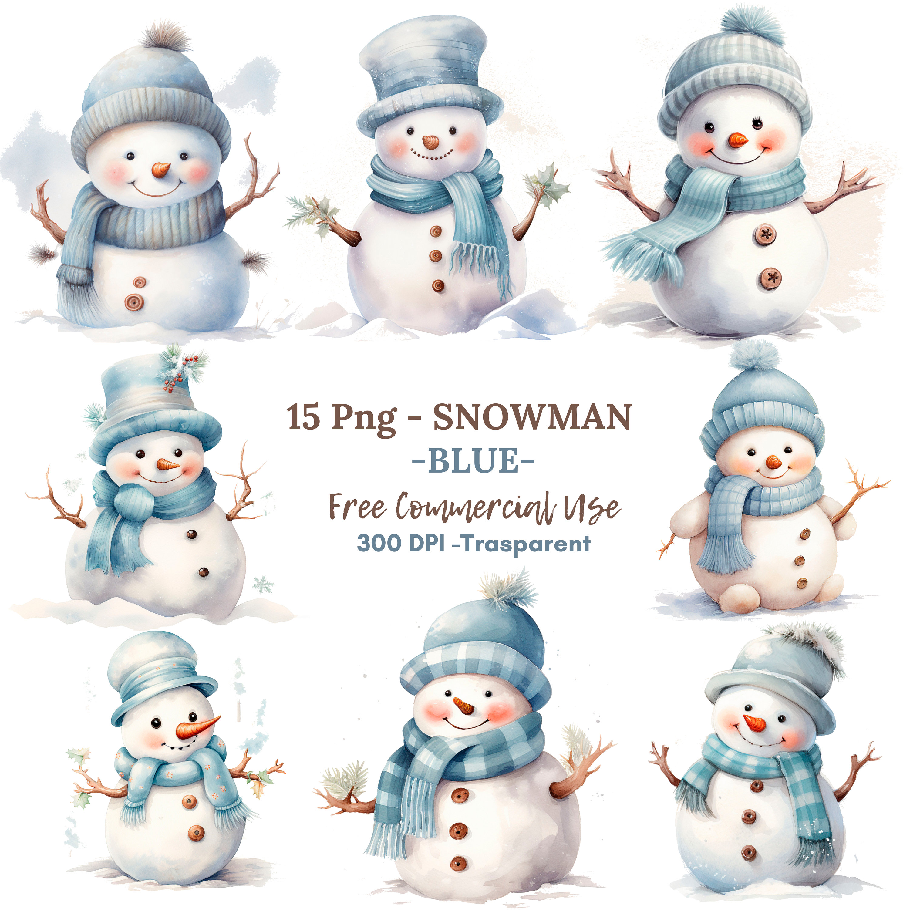 Christmas Snowman Clipart Png,bundle 15 High Quality Jpg,digital ...