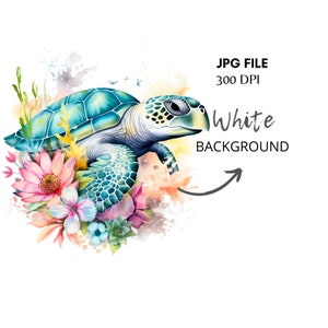 Sea Turtle Flower Clipart Png,bundle 15 High Quality Jpg,digital ...