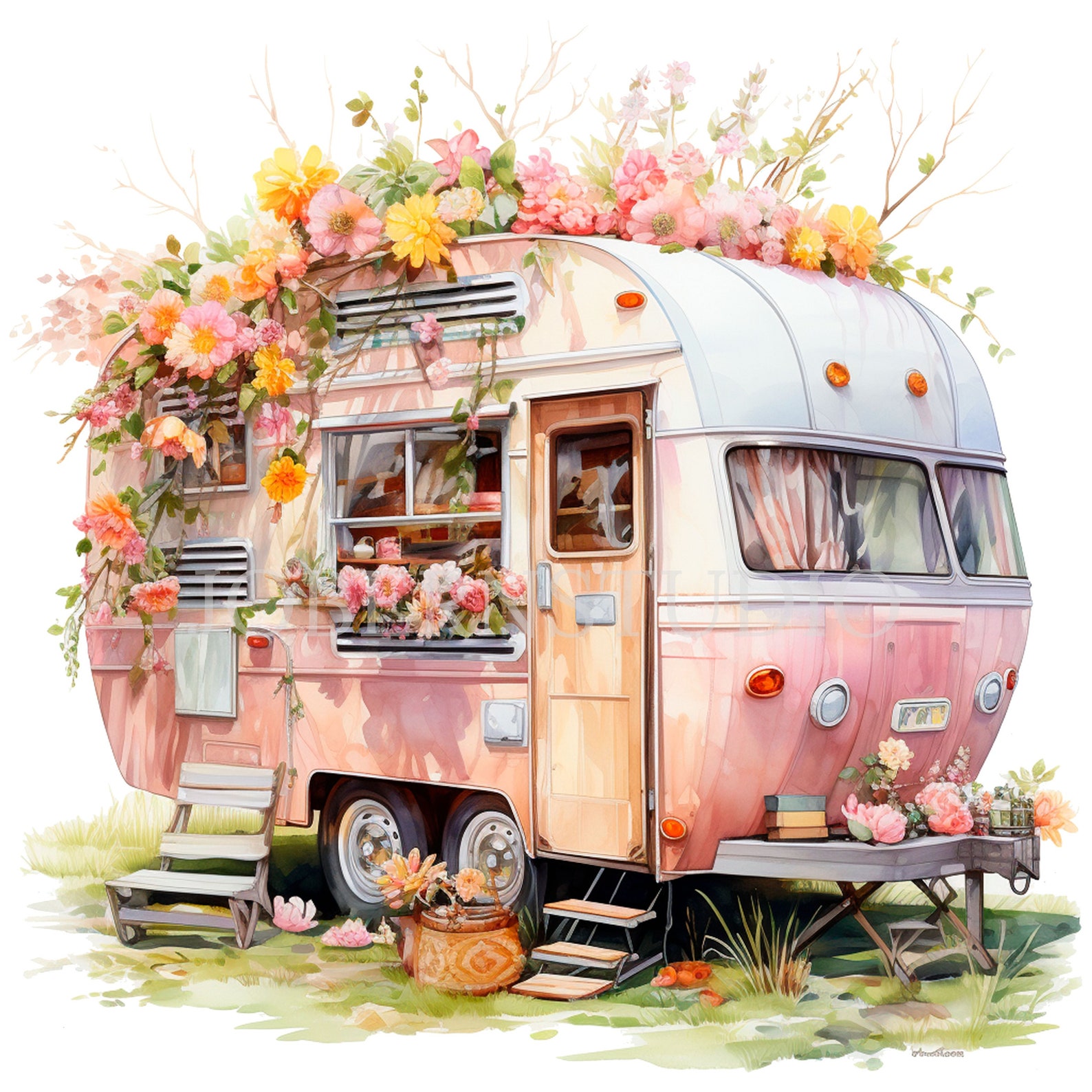 Flower Camper Clipart Png,bundle 10 High Quality,watercolor Spring ...