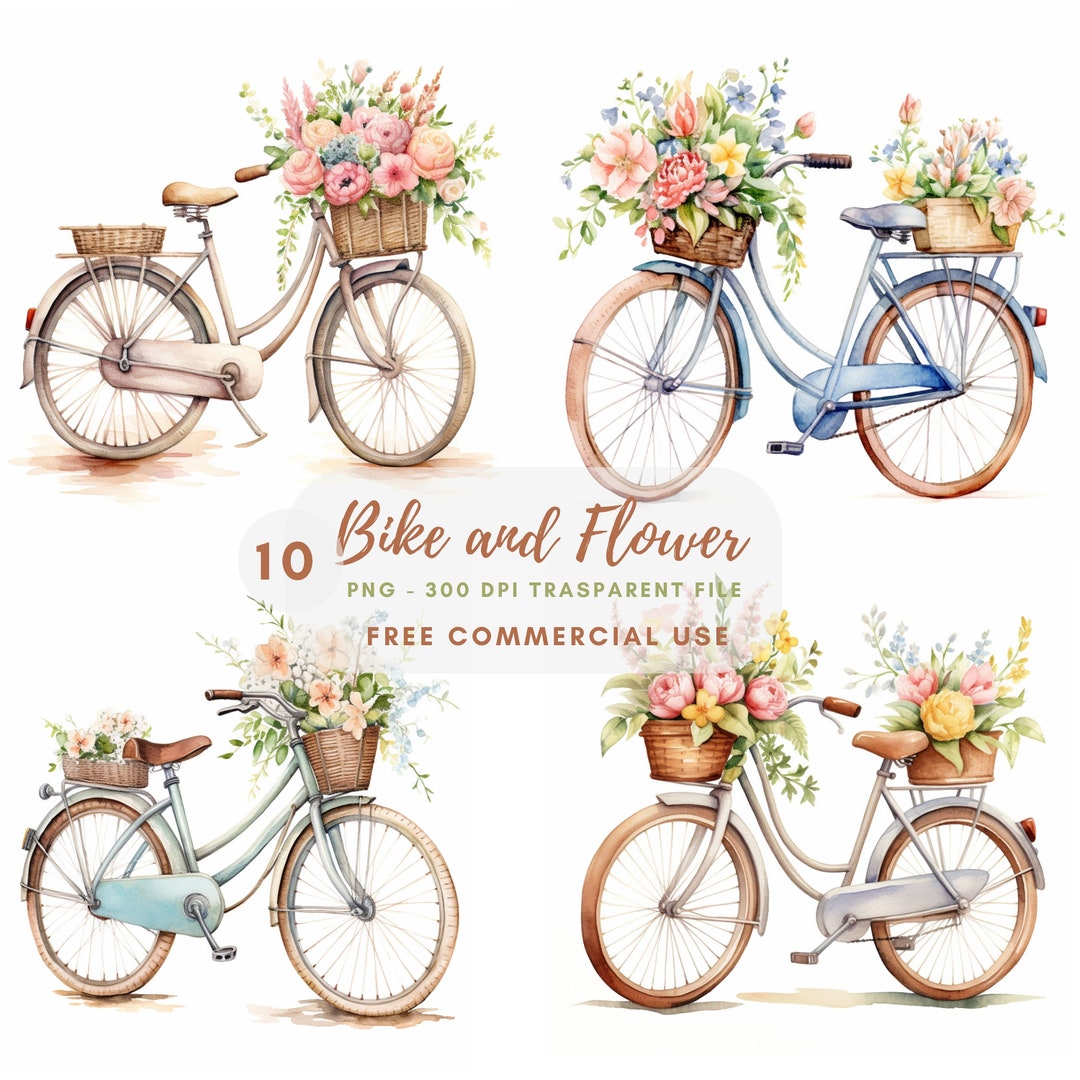 Bike and Flower Clipart Bundle 10 High Quality Png,watercolor Bike ...