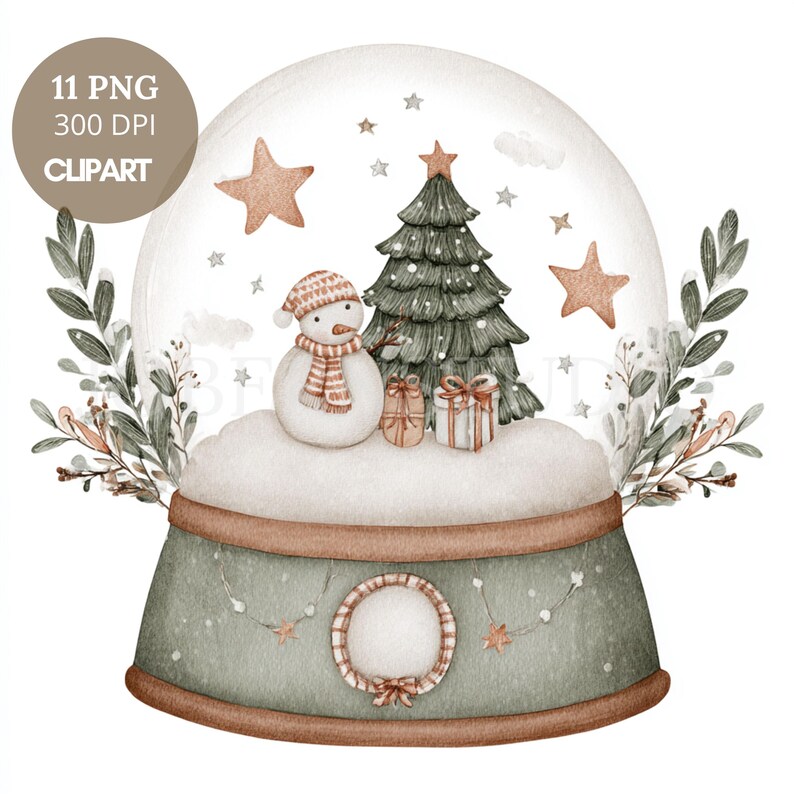 Christmas Snow Globe Clipart PNG Bundle 11 | Watercolor Christmas Beige ...