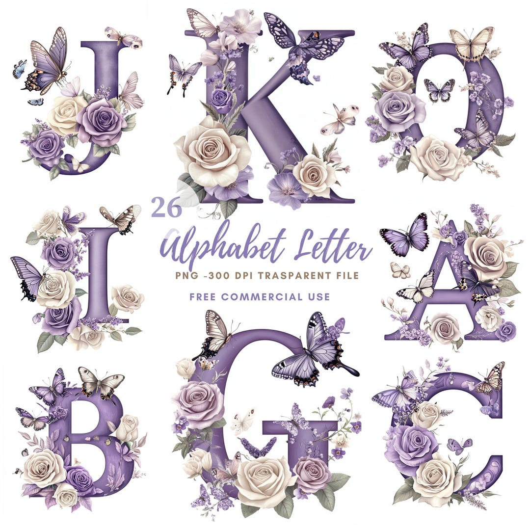 Floral Alphabet Letter A-Z Clipart Bundle 26 High Quality Png ...