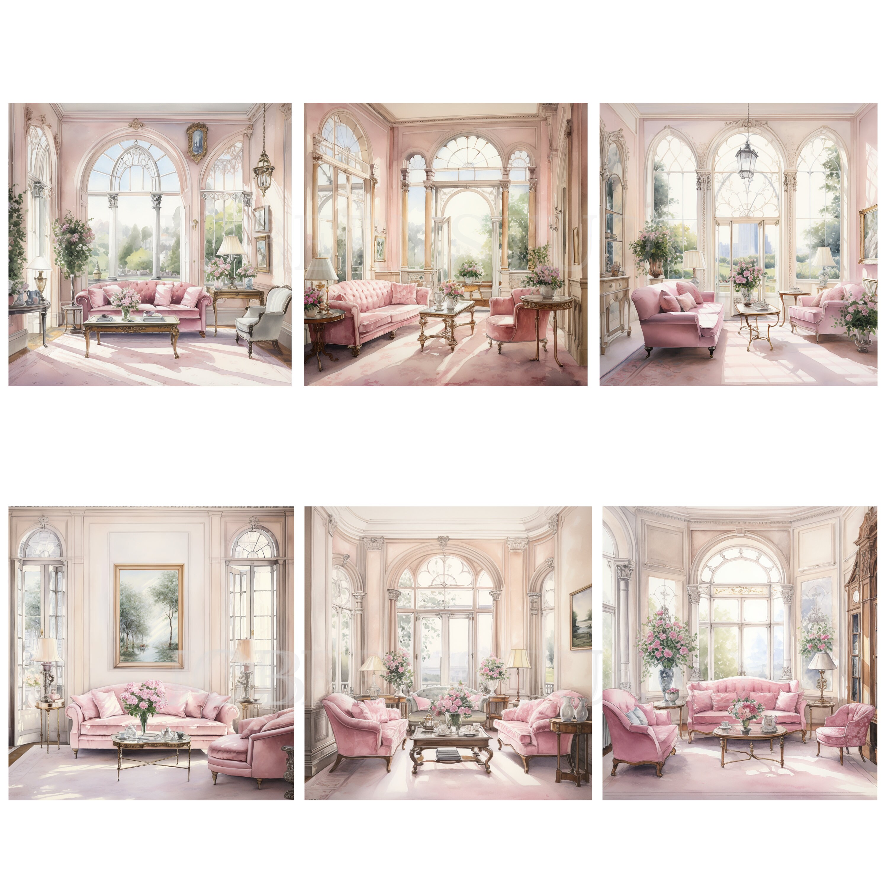 Living Room Clipart Bundle 15 High Quality Jpgs,watercolor Home Decor ...