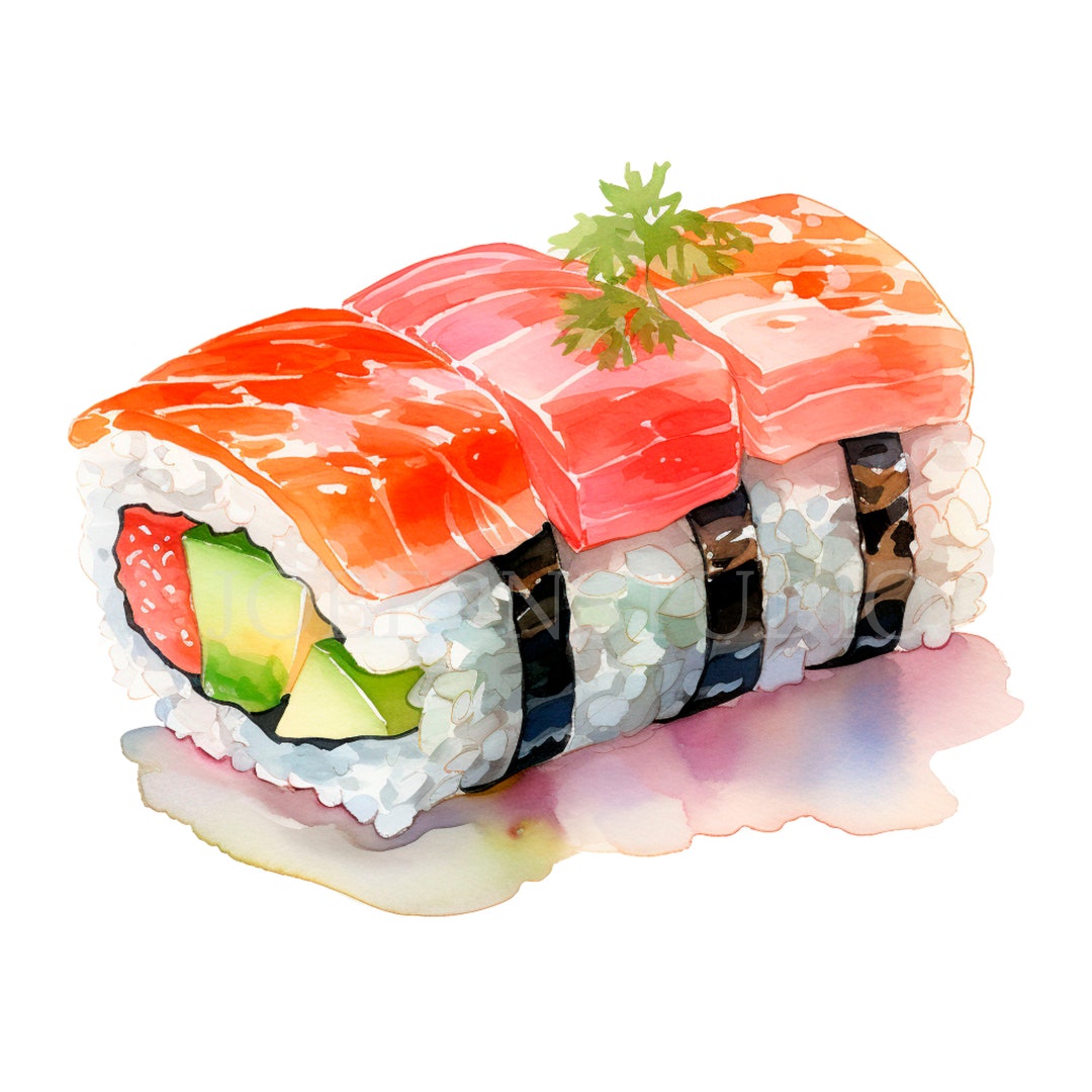 Tasty Sushi Clipart Bundle 15 High Quality Png,watercolor Japanese Food ...