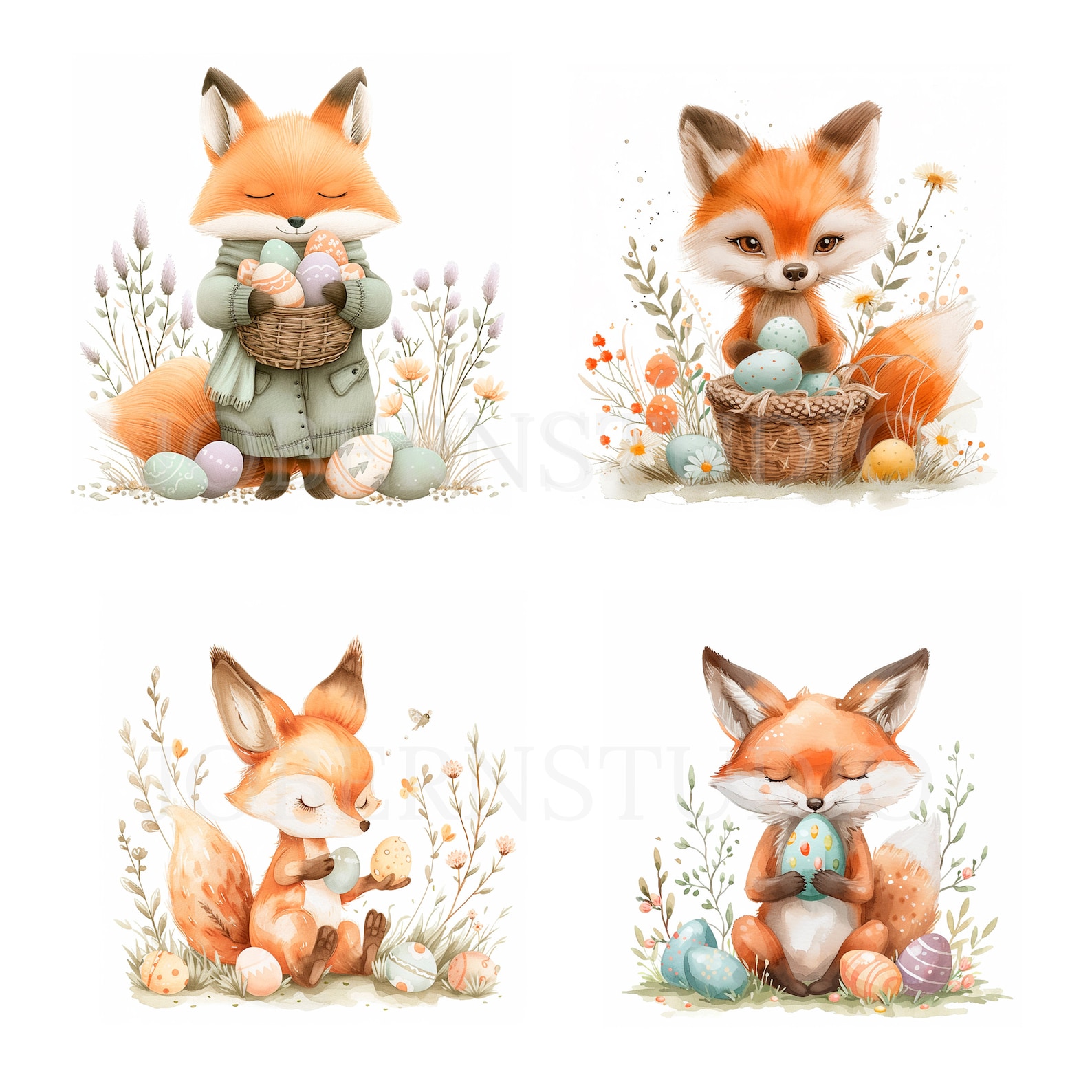 Easter Fox Clipart PNG Bundle 13 High Quality JPG, Easter Egg ...