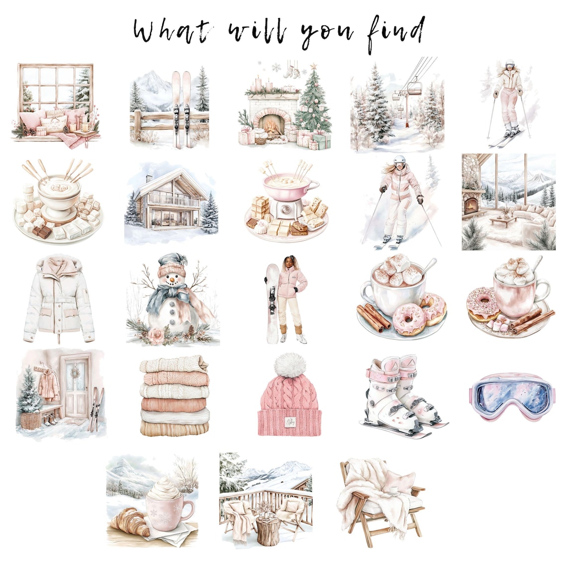 Cozy Winter Clipart Png,bundle 23 High Quality,watercolor Pink Winter ...