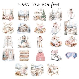 Cozy Winter Clipart Png,bundle 23 High Quality,watercolor Pink Winter ...