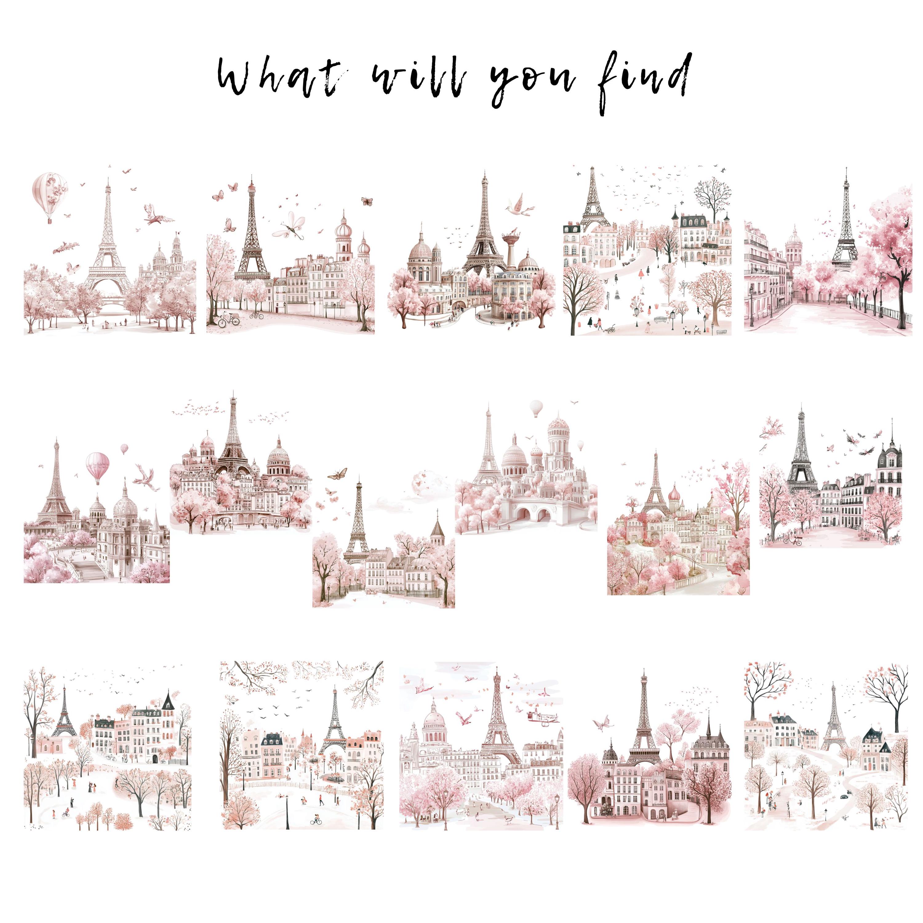 Paris Cityscape Clipart Png,bundle 16 High Quality,watercolor Pink City ...