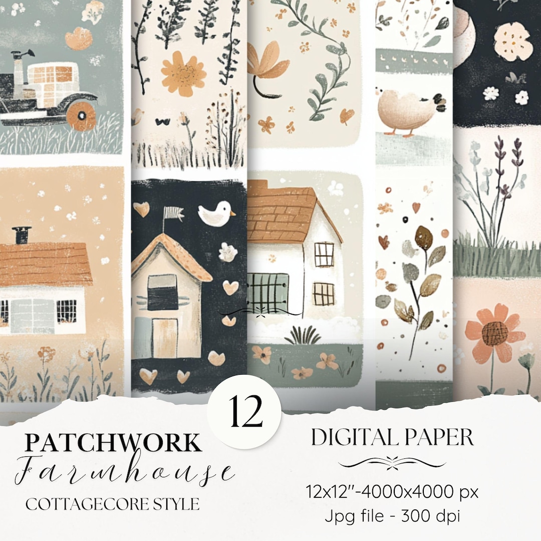 Farmhouse Patchwork Digital Paper Pack -12 Scrapbook Junk Journal ...