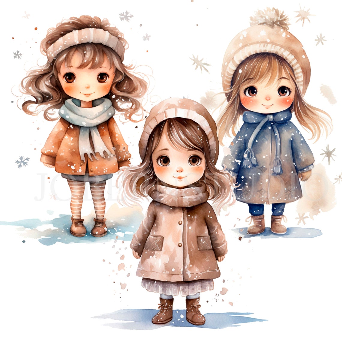 Winter Girl Watercolor Clipart PNG 15 High Quality - Etsy