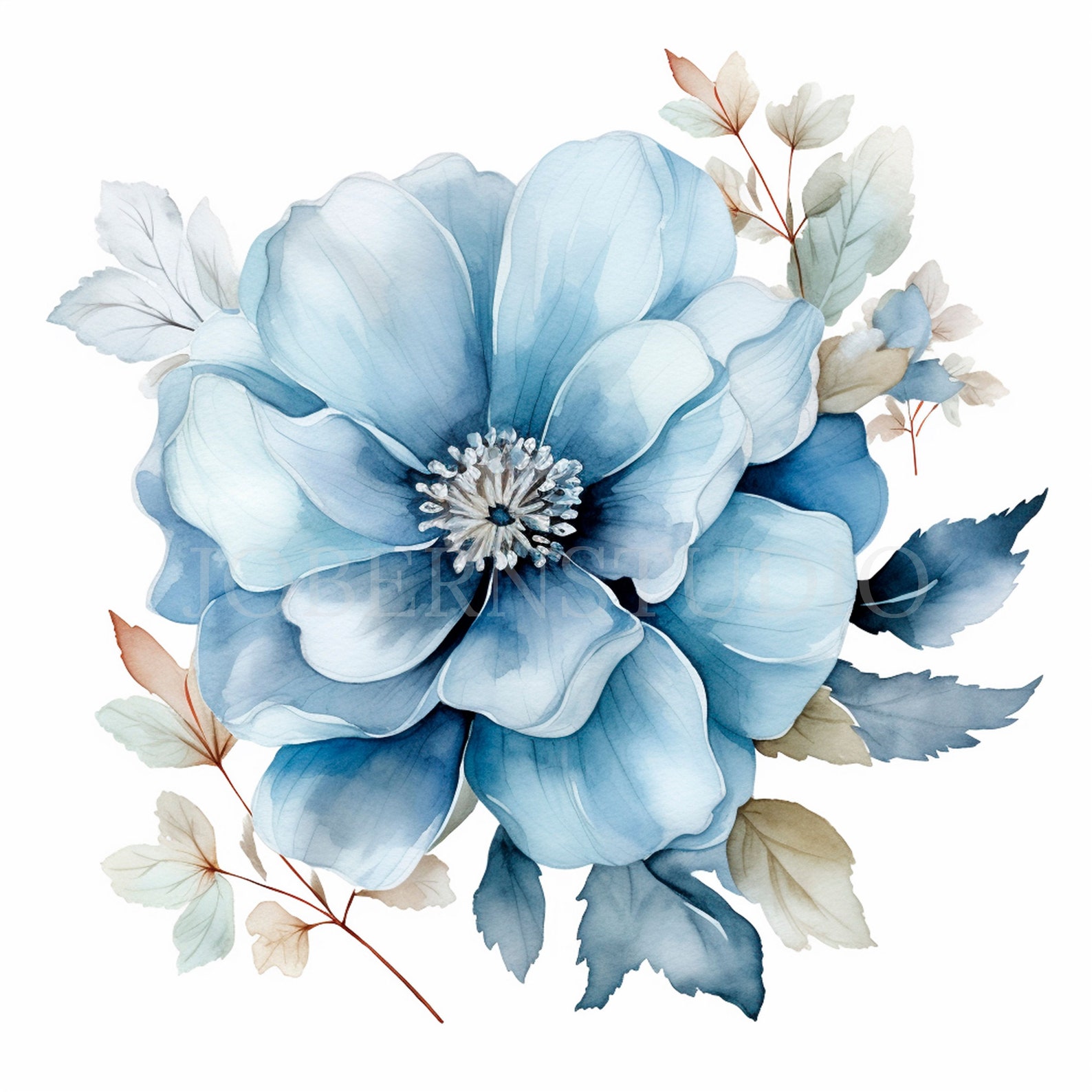 Blue Flower Clipart Bundle 10 High Quality PNG, Watercolor Floral ...