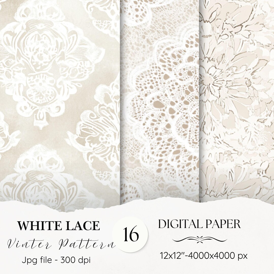 White Lace Digital Paper Pack-16 Vintage Scrapbook Junk Journal Papers ...