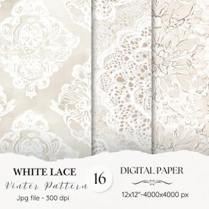 White Lace Digital Paper Pack-16 Vintage Scrapbook Junk Journal Papers ...