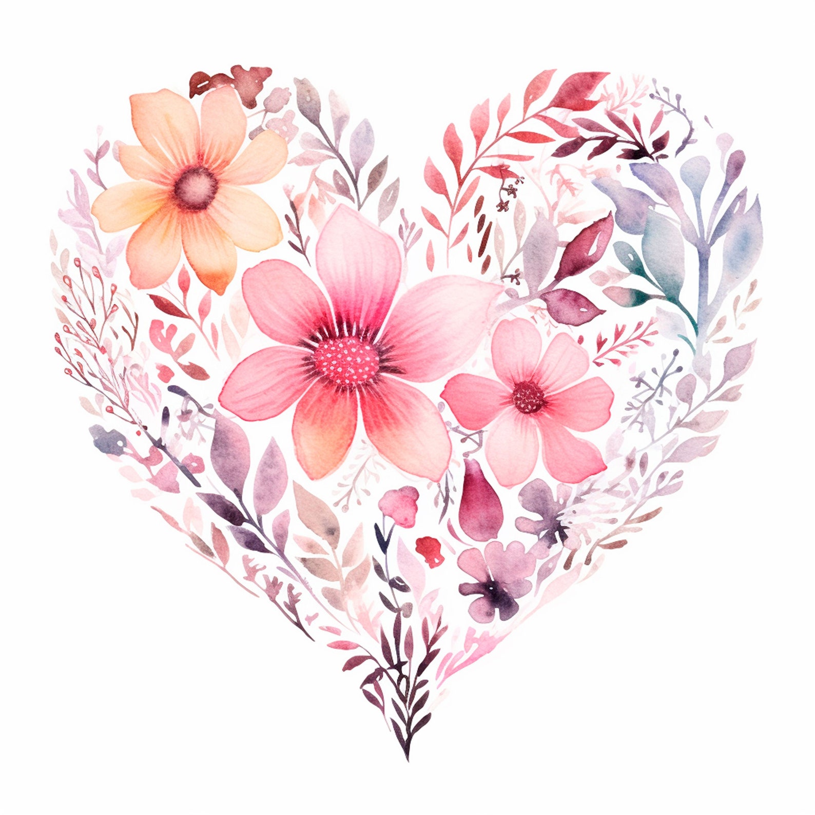 Flower Heart Clipart Bundle 12 High Quality PNG, Watercolor Garland ...