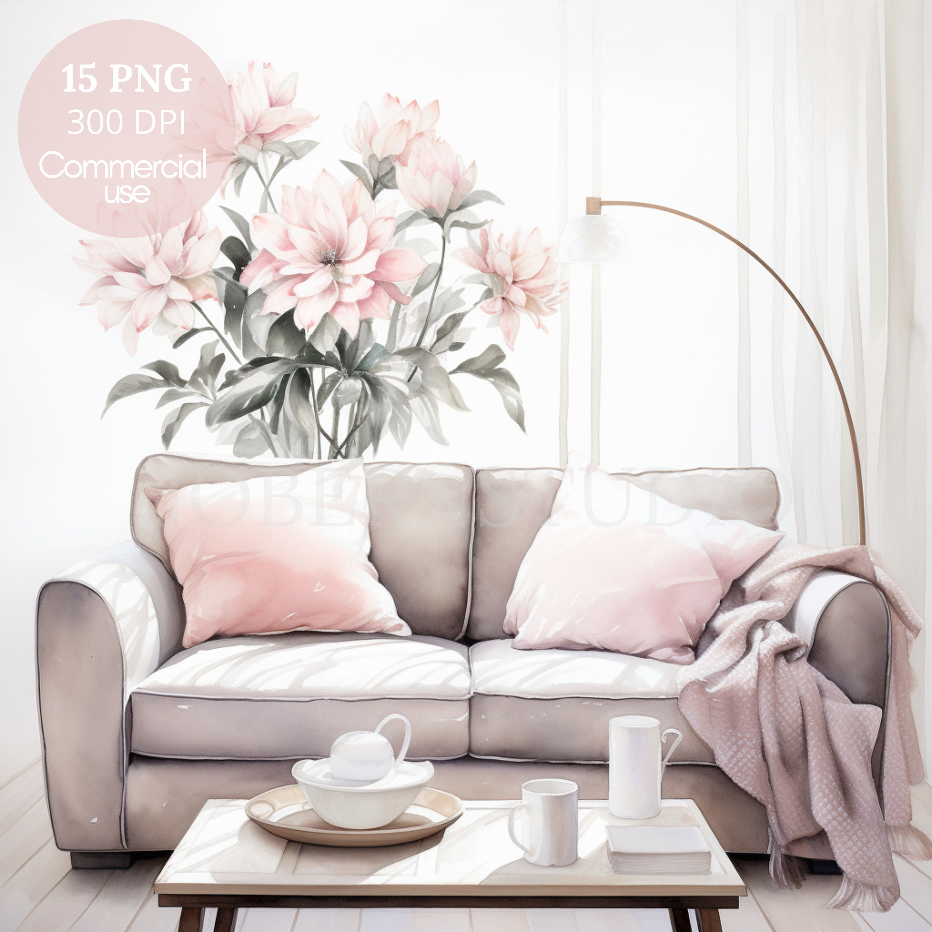 Living Room Clipart Bundle 15 High Quality Png,watercolor Home Decor ...