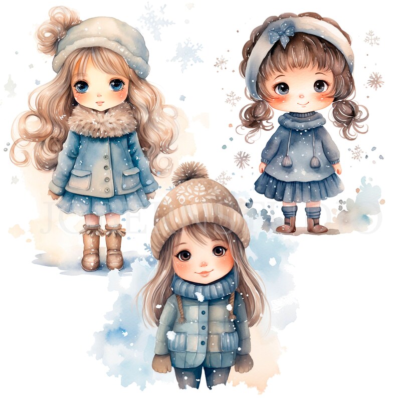 Winter Girl Watercolor Clipart PNG, 15 High Quality Jpgs,digital ...