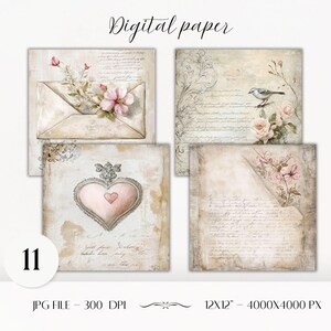 Shabby Chic Digital Paper Pack -11 Love Pages Scrapbook Junk Journal ...
