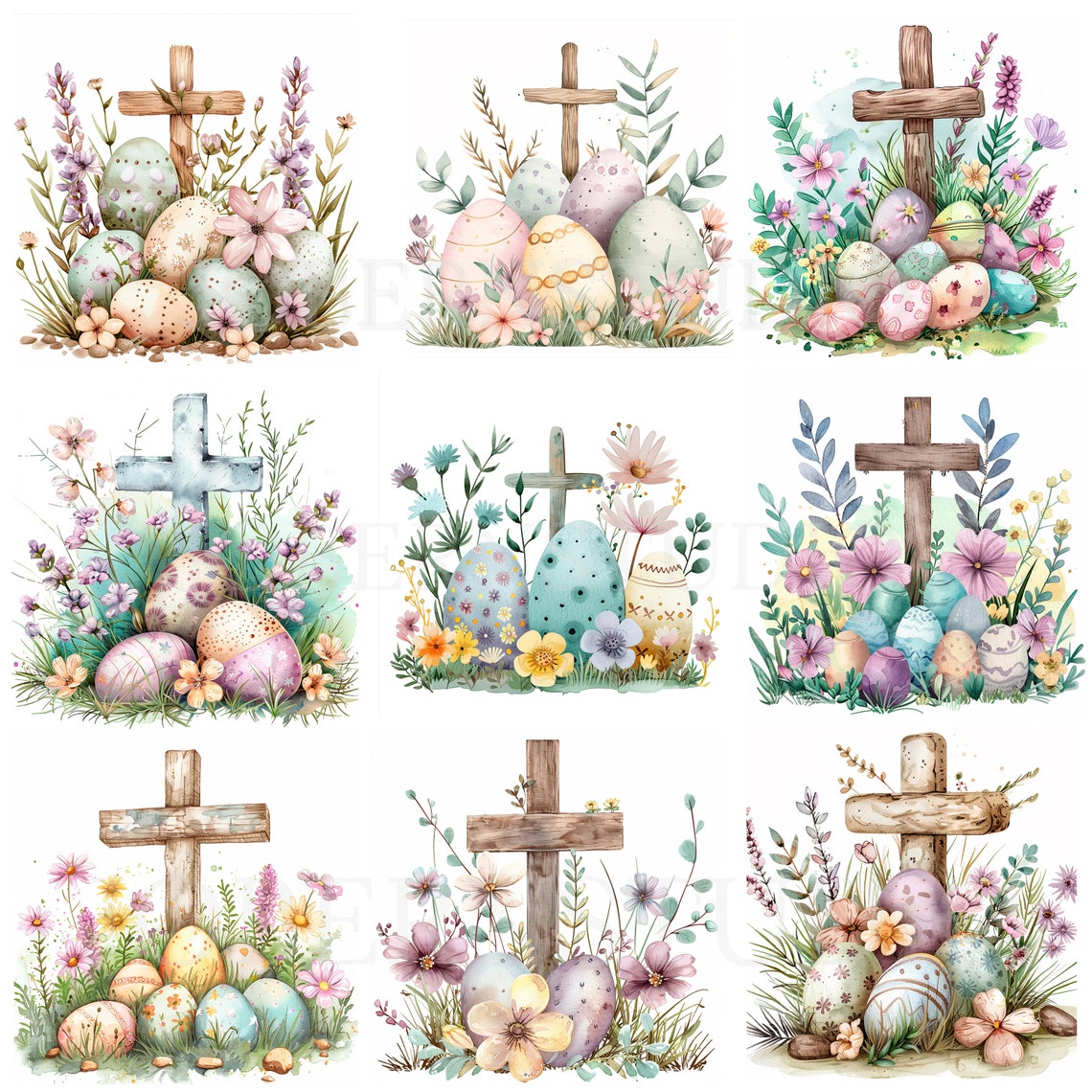 Easter Cross Clipart PNG Bundle 12 High Quality,easter Cross Egg ...