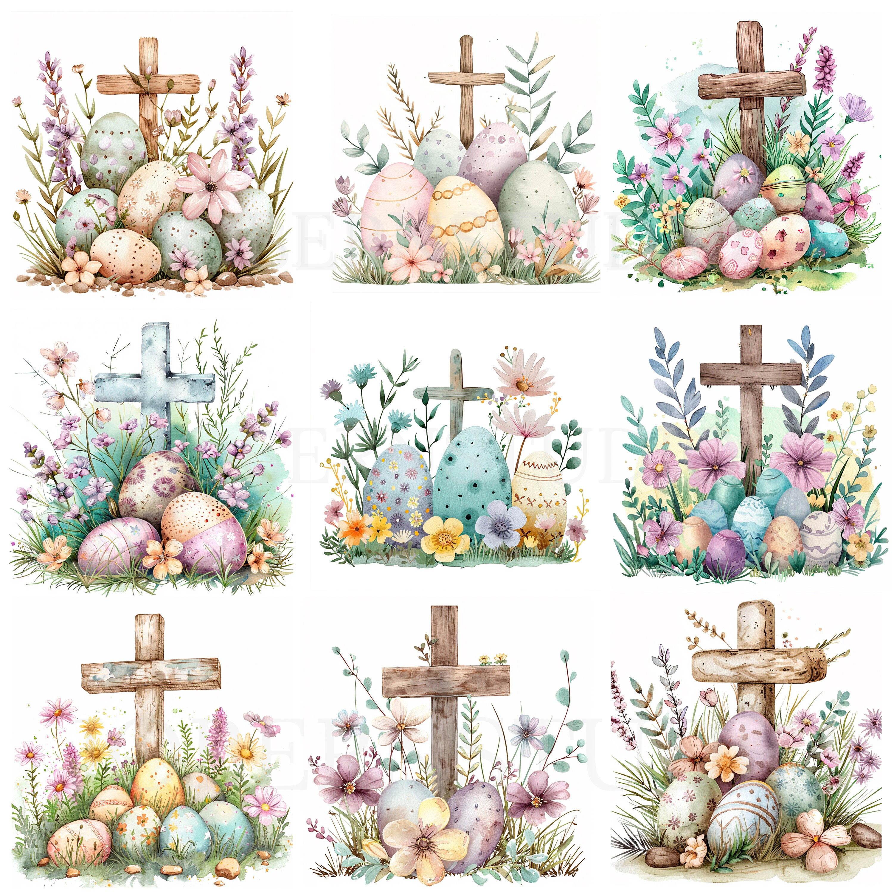 Easter Cross Clipart PNG Bundle 12 High Quality,easter Cross Egg ...