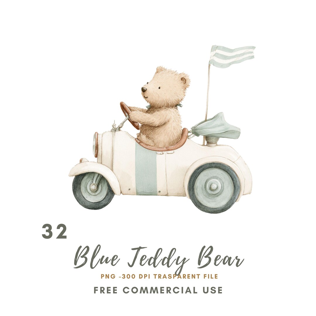 Blue Teddy Bear Nursery Clipart , Bundle 32 Png,watercolor It's a Boy ...