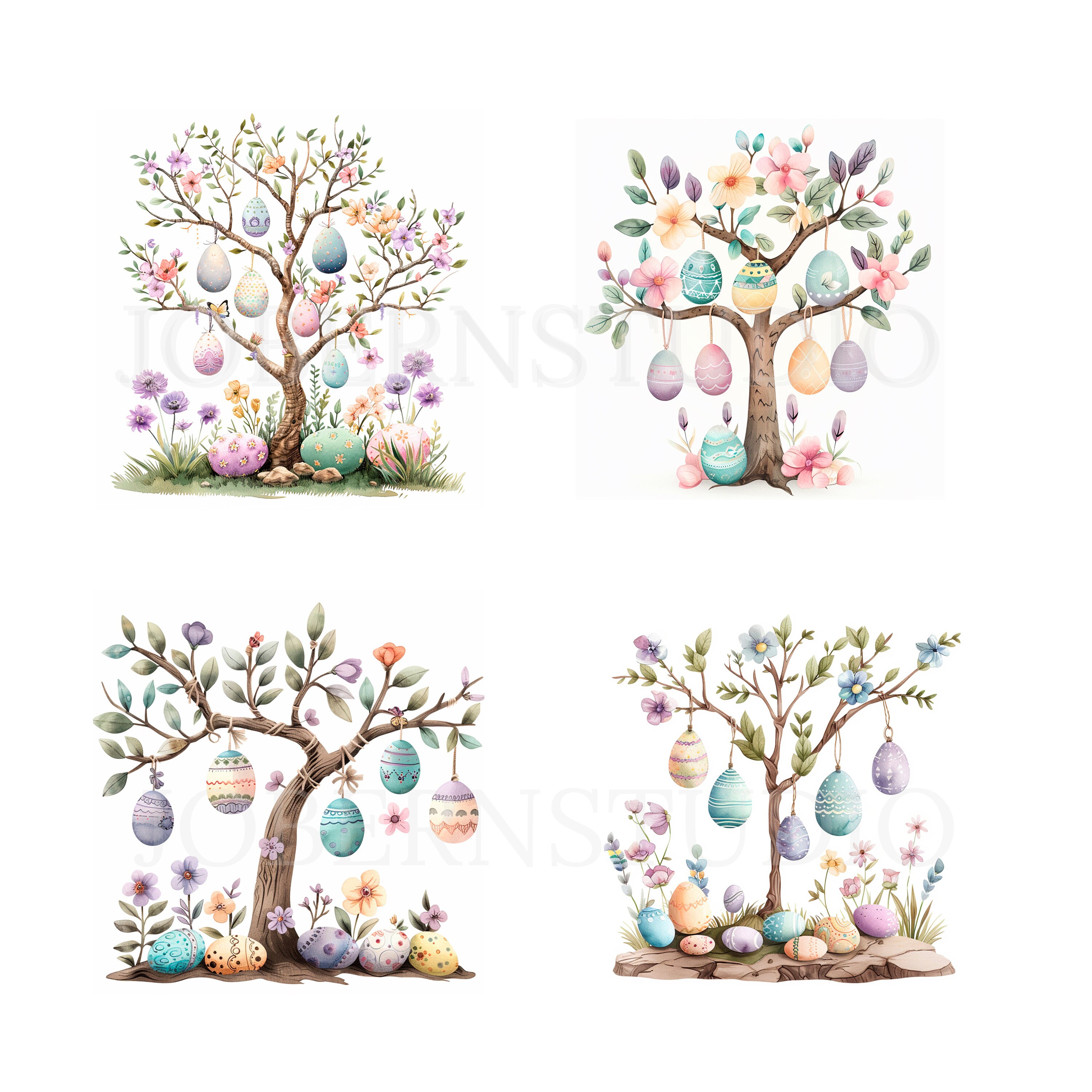 Easter Tree Clipart PNG Bundle 13 High Quality,watercolor Easter Egg ...