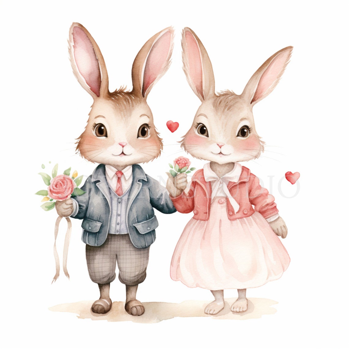 Valentine Bunny Clipart PNG Bundle 10 High Quality Jpg,watercolor ...