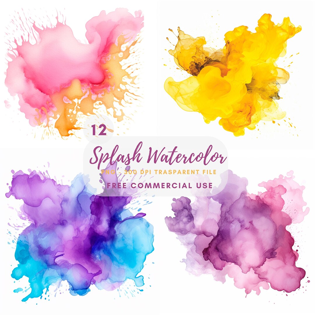 Watercolor Color Splash Clipart,12 Watercolor Graphics Alcohol Ink ...