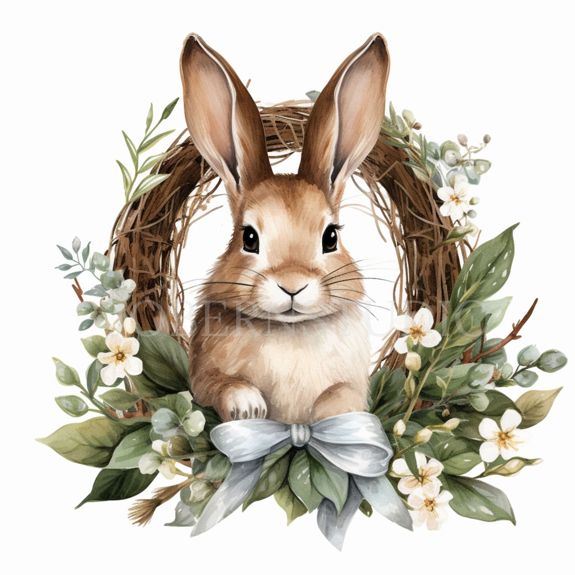 Easter Bunny Rustic Clipart PNG Bundle 10 High Quality JPG, Watercolor ...