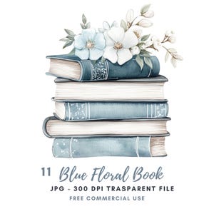 Floral Book Clipart Bundle 11 High Quality Png,watercolor Blue Books ...