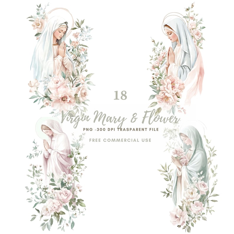 Virgin Mary Flower Clipart,bundle 18 High Quality PNG, Virgin Mary and ...