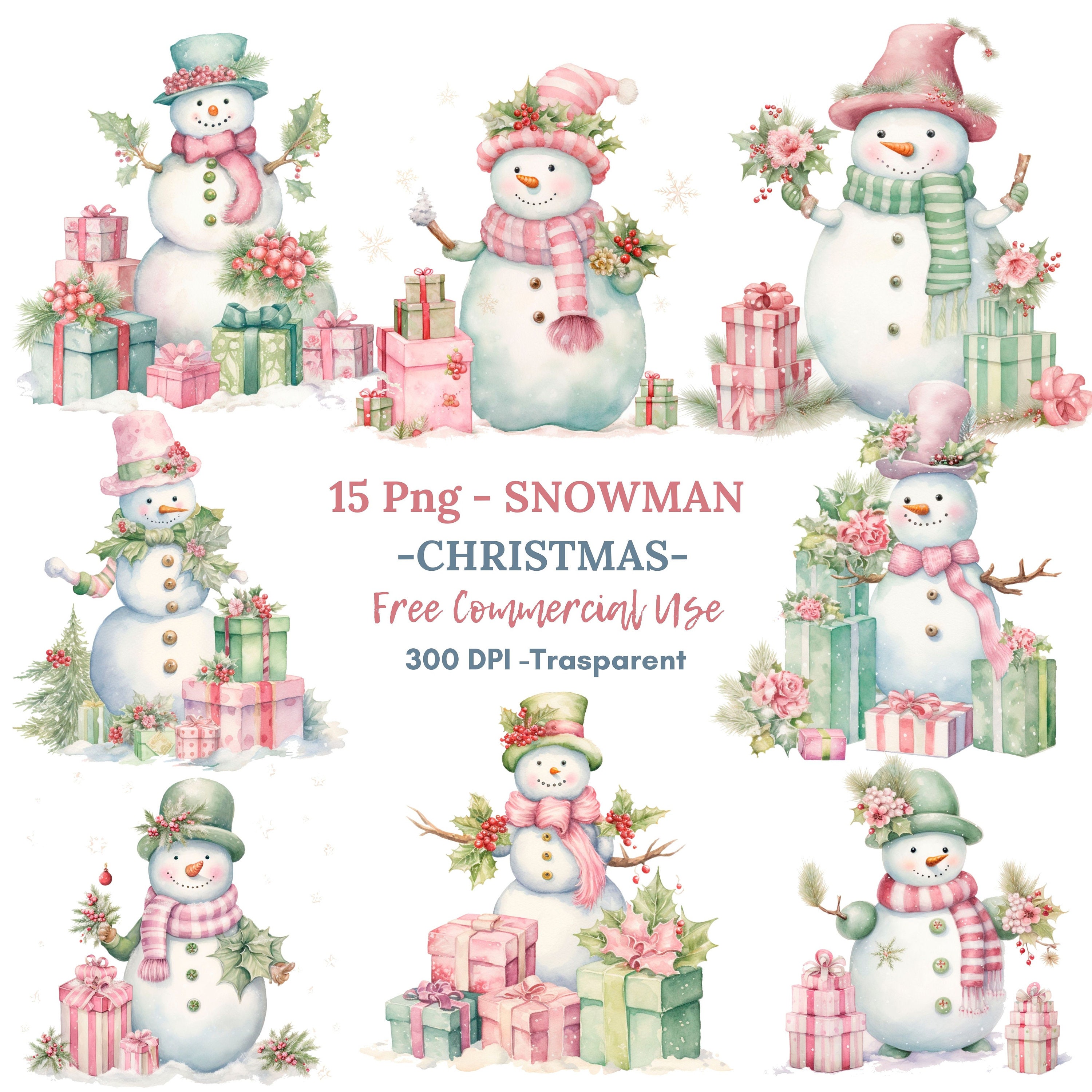 Christmas Snowman Clipart Png,bundle 15 High Quality Jpg,digital ...