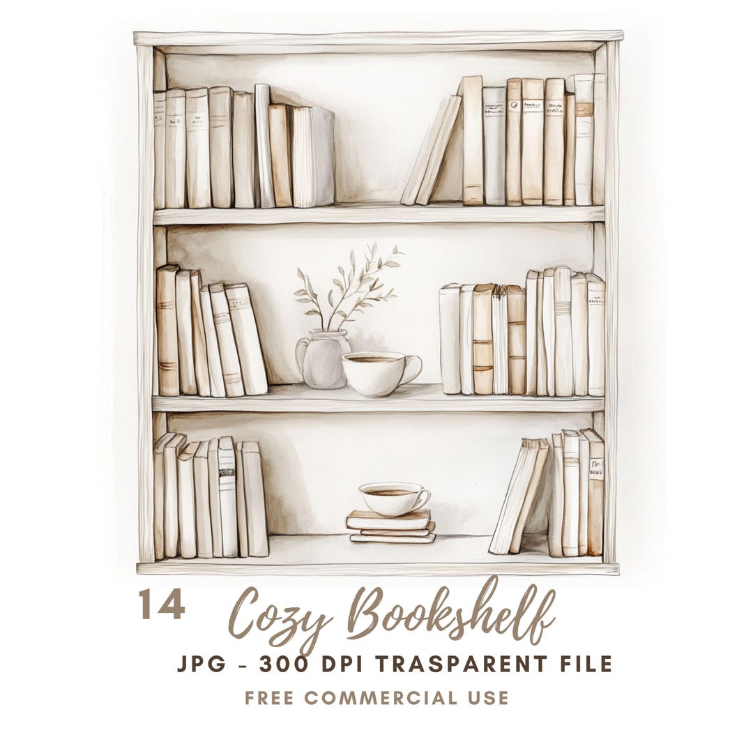 Cozy Bookshelf Clipart, Bundle 14 High Quality Png,watercolor Boho ...