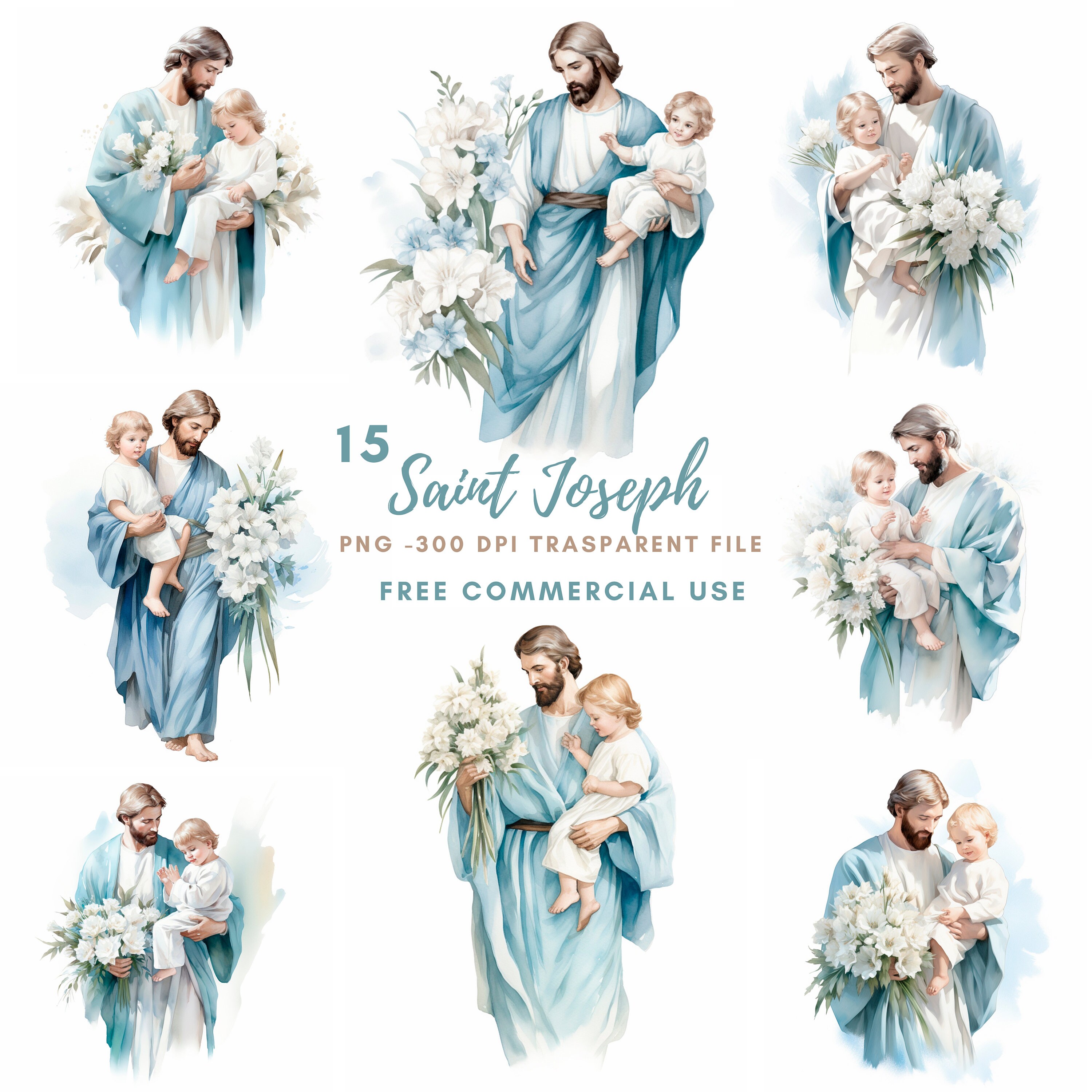 Saint Joseph Clipart Bundle 15 High Quality PNG, Saint Joseph With ...