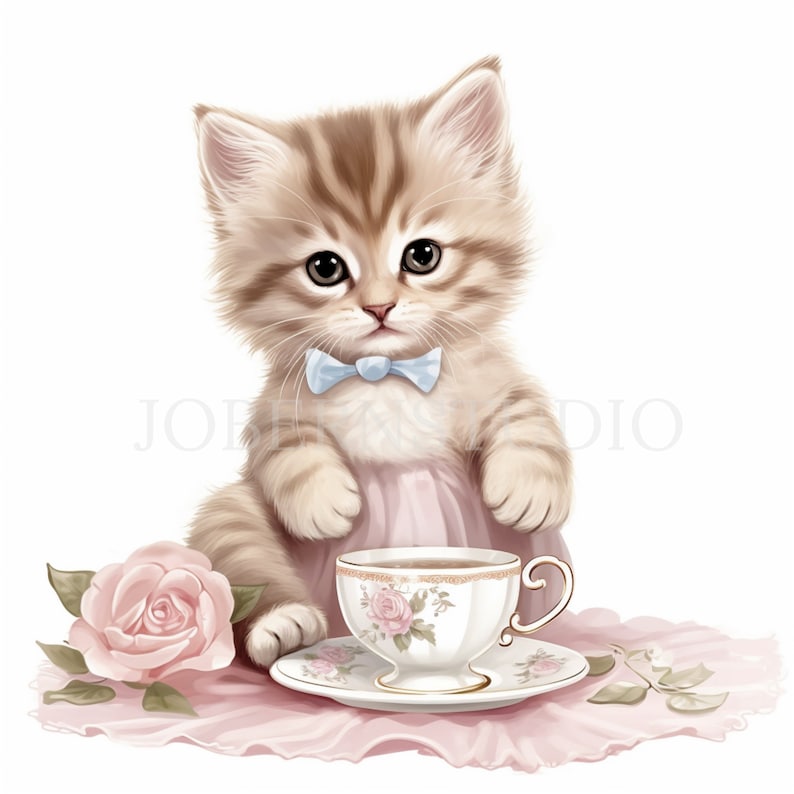 Funny Cat Clipart PNG Bundle 15 High Quality JPG, Watercolor Vintage ...