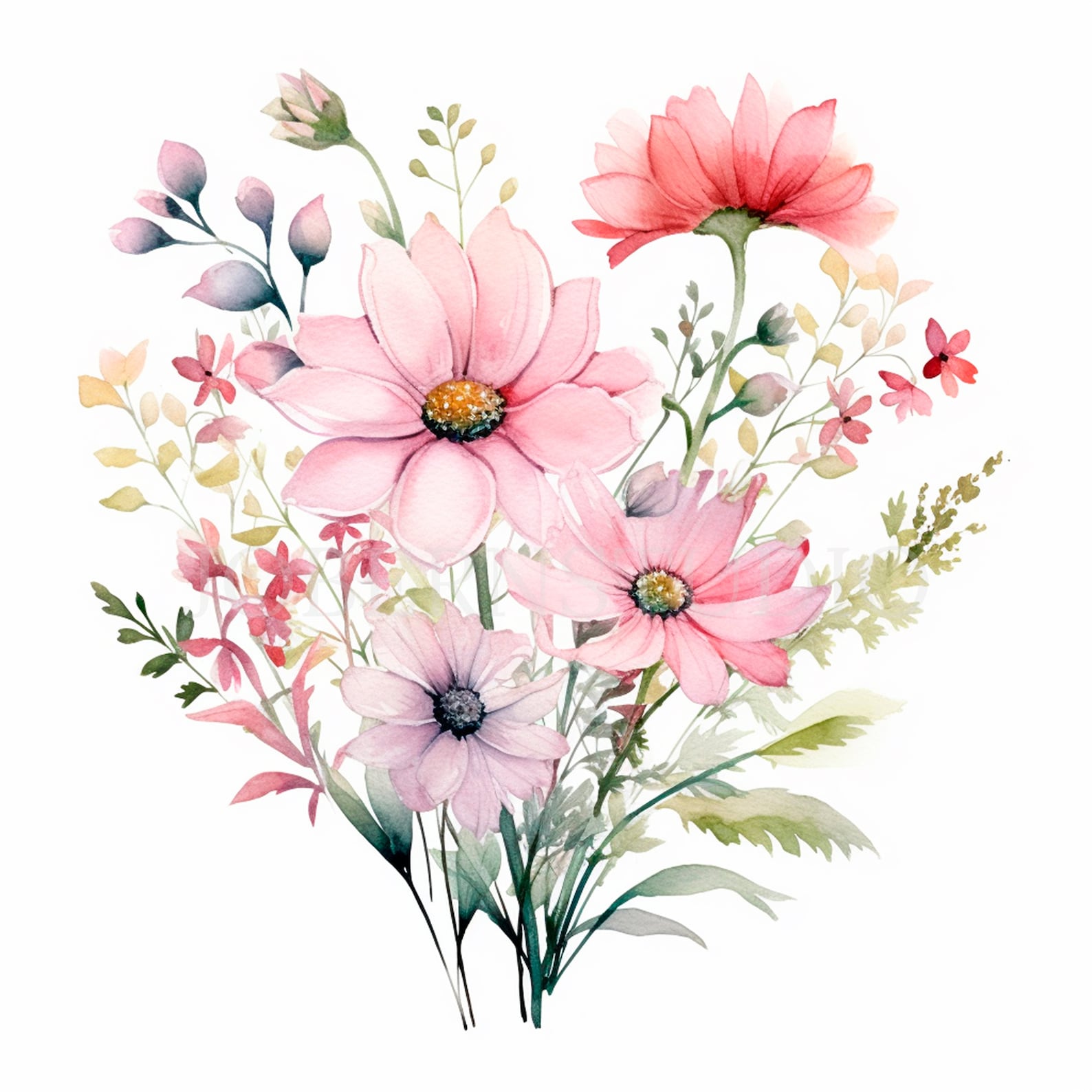 Pink Wild Flower Clipart Bundle 10 High Quality PNG, Watercolor Flower ...