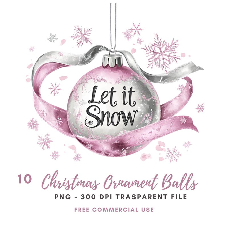 Watercolor Pink Christmas Ornament Clipart PNG Bundle 10, Christmas ...