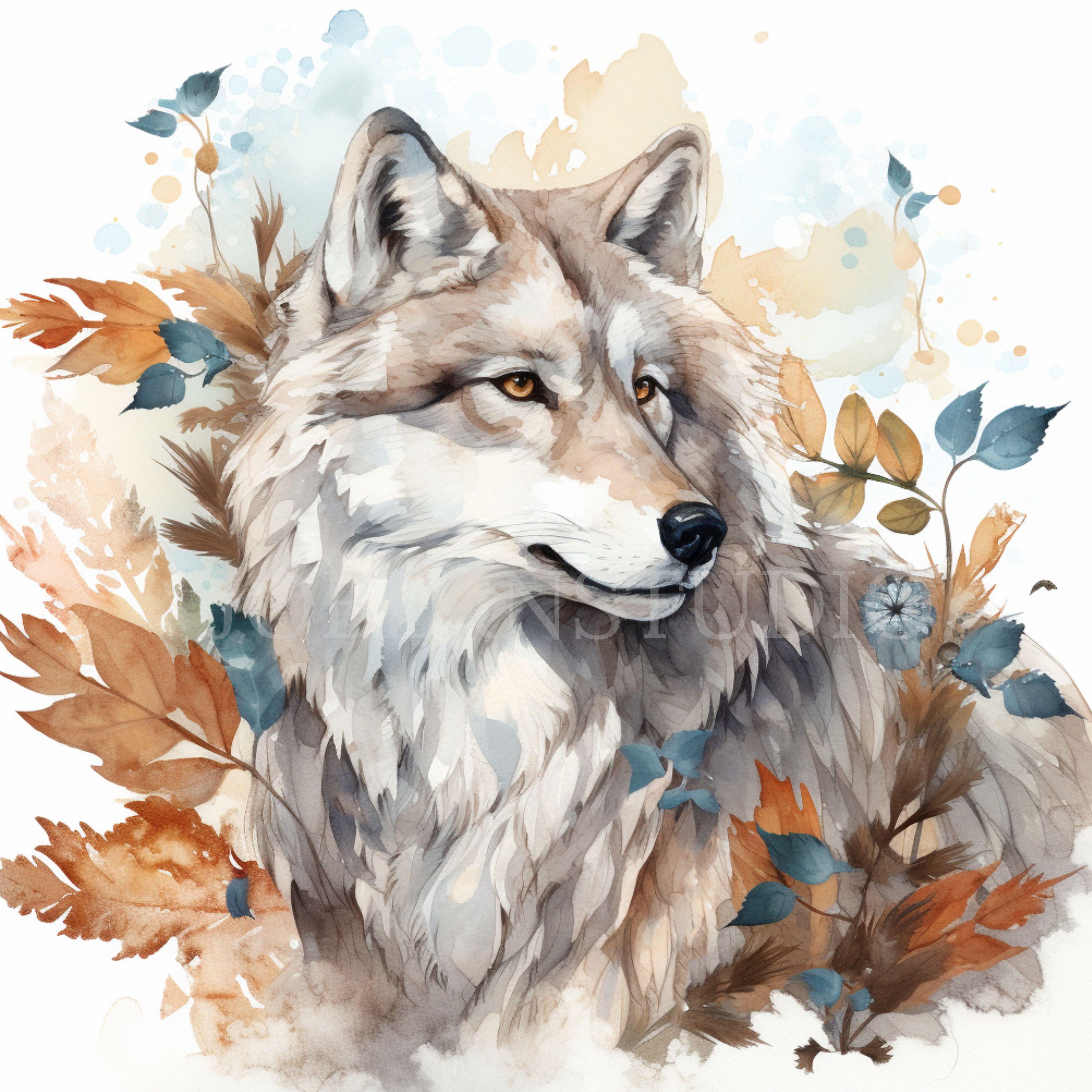 Wolf Fall Clipart Png,bundle 15 High Quality Jpg,watercolor Digital ...