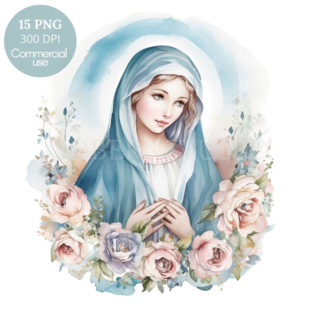 Virgin Mary Clipart,bundle 15 High Quality Png,watercolor Our Holy Mary ...