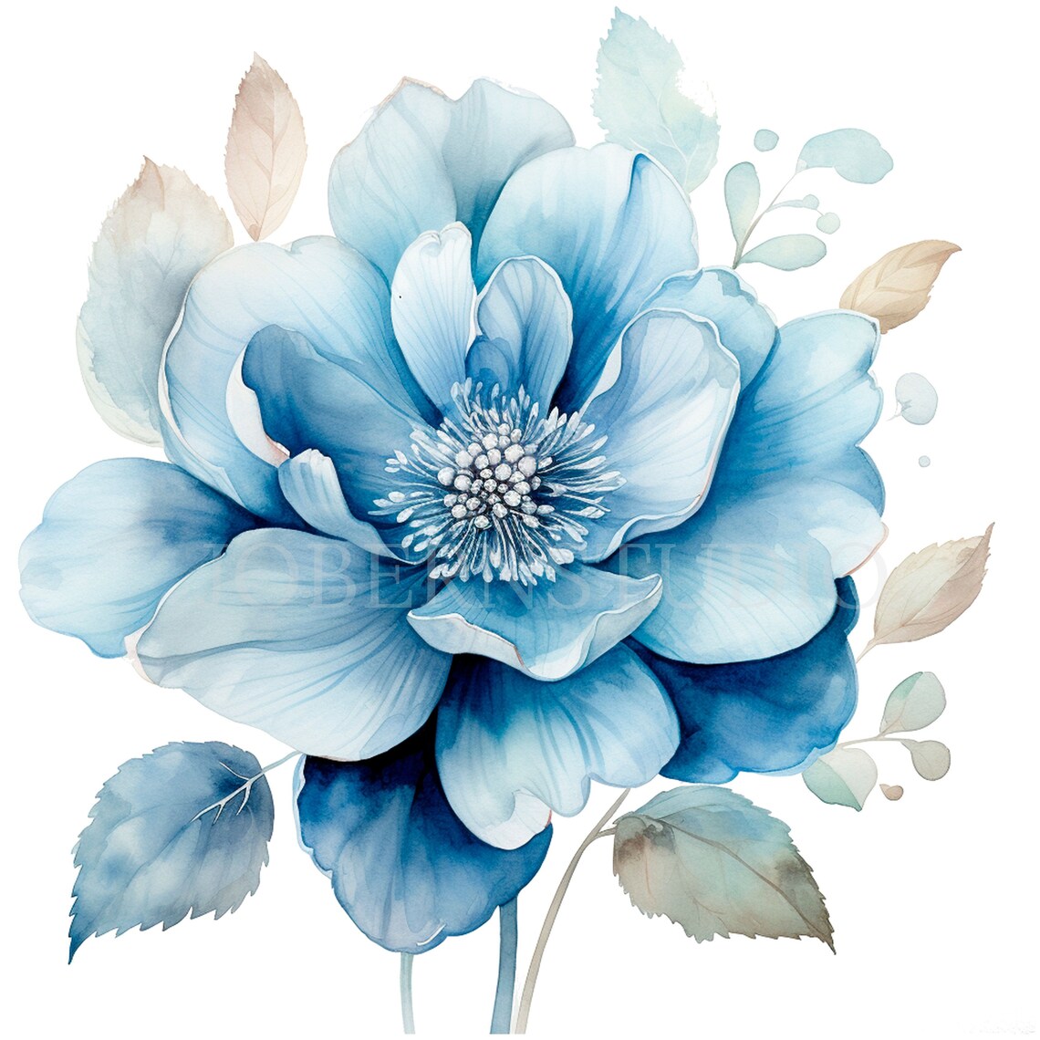 Blue Flower Clipart Bundle 10 High Quality PNG, Watercolor Floral ...