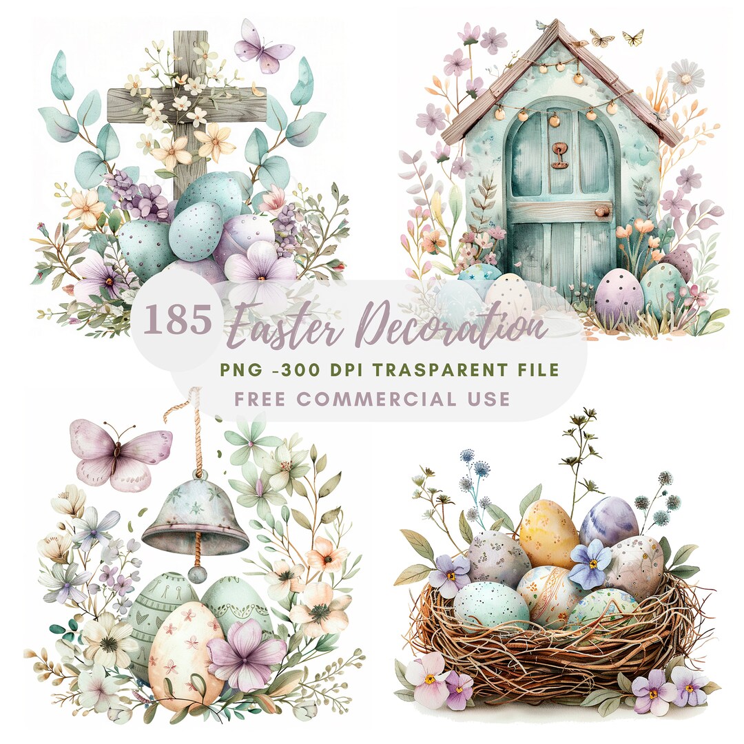 Easter Clipart PNG Bundle 185 High Quality,watercolor Easter Decoration ...