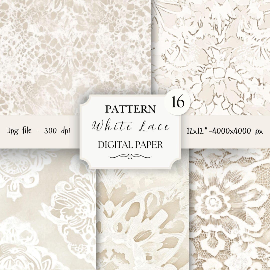 White Lace Digital Paper Pack-16 Vintage Scrapbook Junk Journal Papers ...