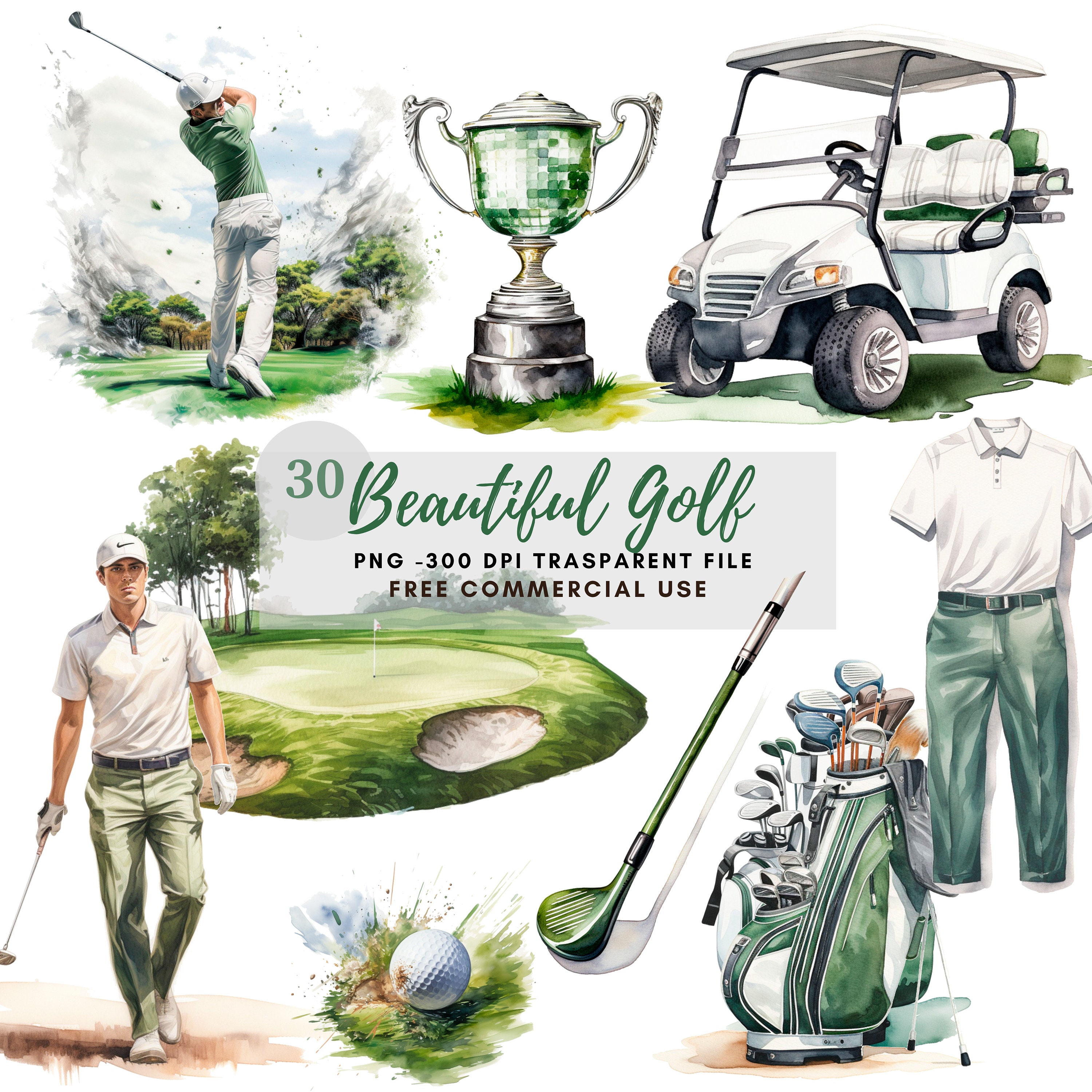 Golf Clipart Png,bundle 30 High Quality, Watercolor Sport Golf Digital ...