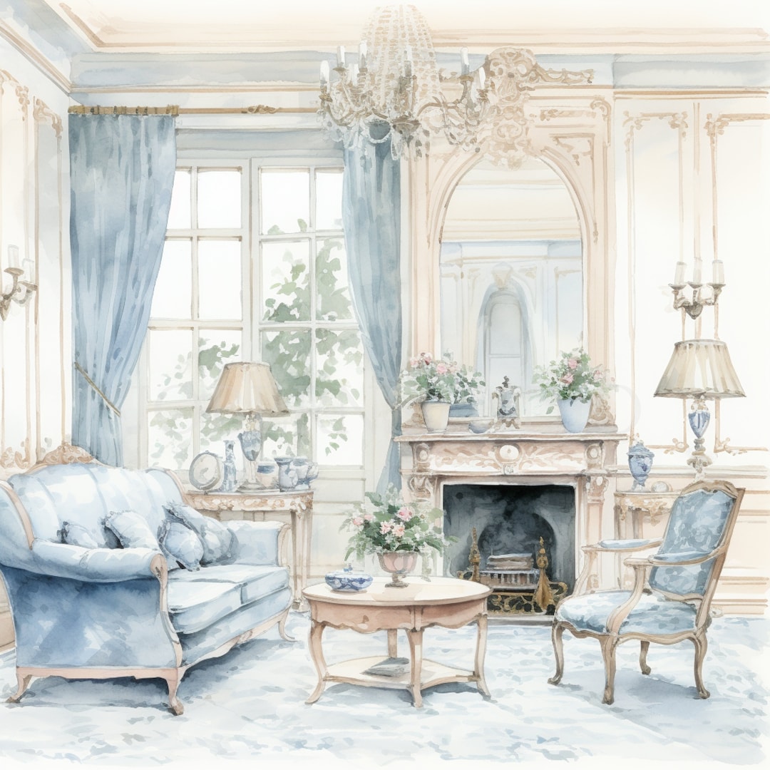 Living Room Clipart Bundle 15 High Quality Jpgs,watercolor Home Decor ...