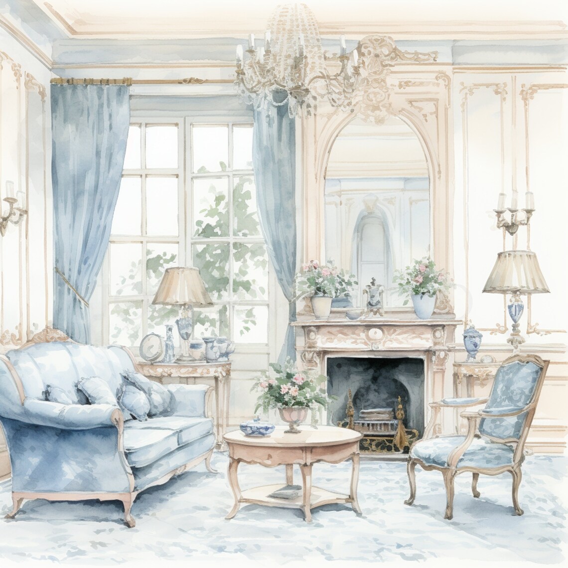 Living Room Clipart Bundle 15 High Quality Jpgs,watercolor Home Decor ...