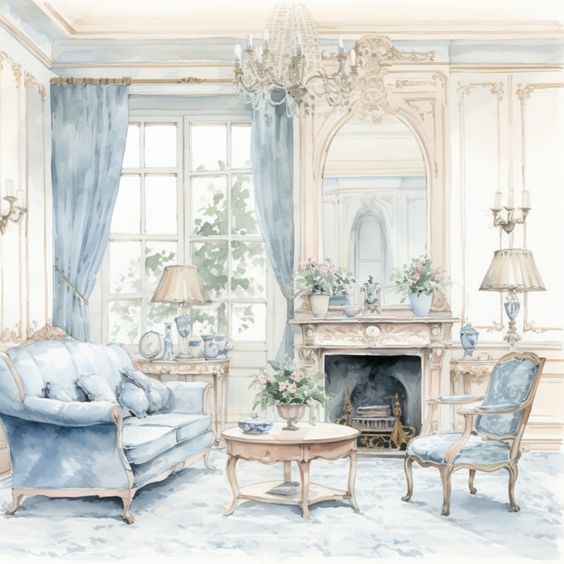 Living Room Clipart Bundle 15 High Quality Jpgs,watercolor Home Decor ...