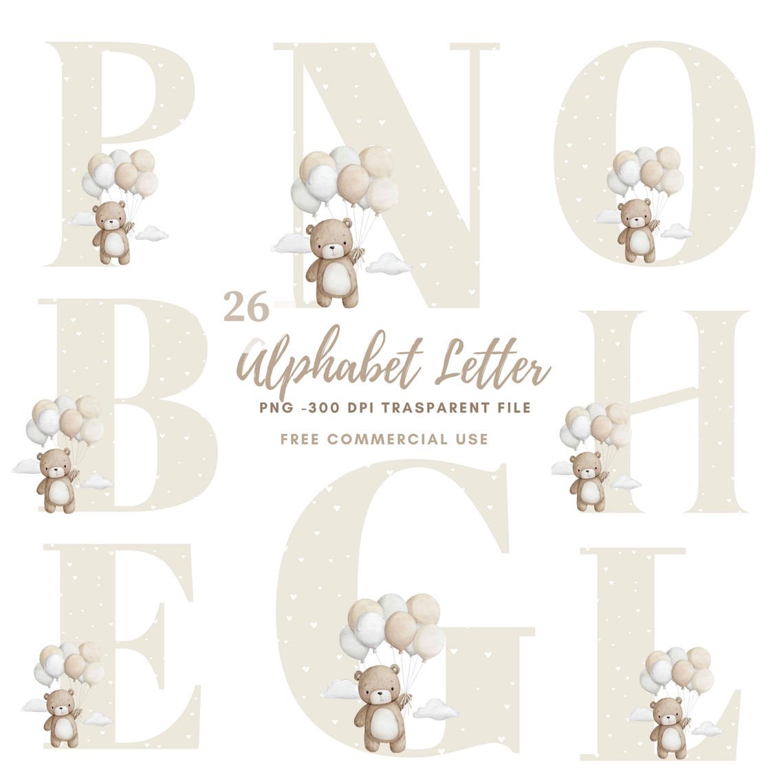 Nursery Beige Alphabet Letter Clipart Bundle 26 High Quality PNG ...