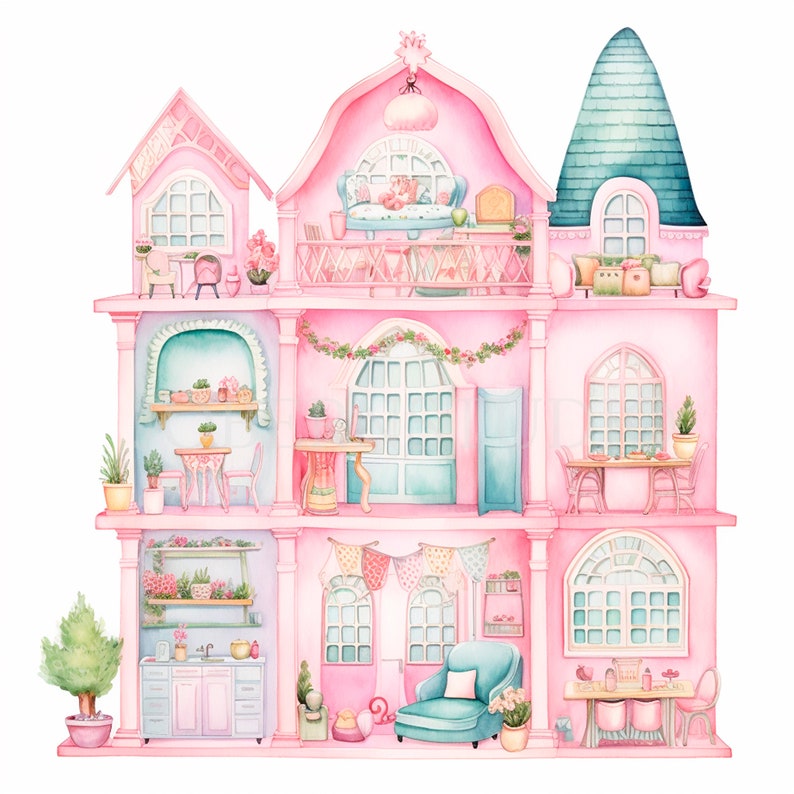 Pink Dollhouse Clipart Png,bundle 15 High Quality,toy Home,digital ...