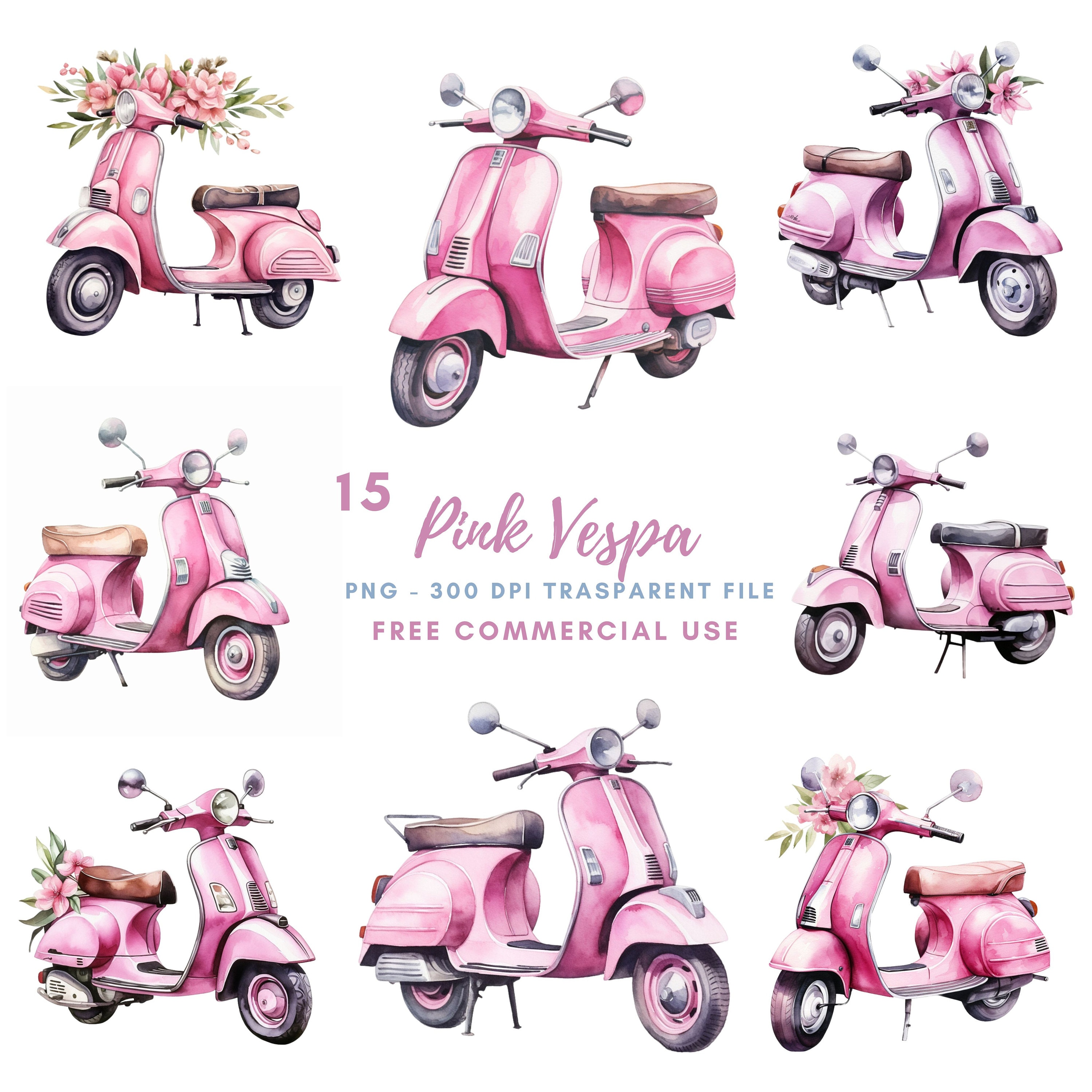 Pink Vespa Clipart Bundle 15 High Quality Png,vespa Motorbike ...