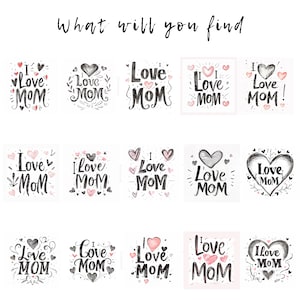 Mother's Day, I Love Mom Text, Clipart Bundle 15 High Quality PNG ...