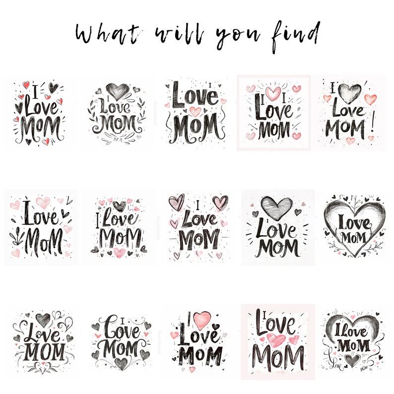 Mother's Day, I Love Mom Text, Clipart Bundle 15 High Quality PNG ...